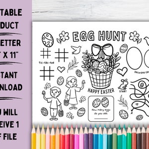 Easter Coloring Placemat Printable | Egg Hunt Coloring Page for Kids ...