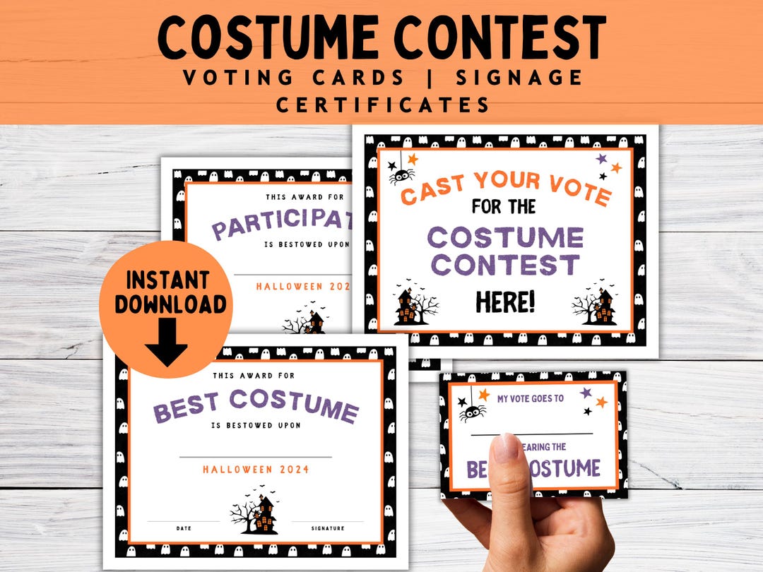 Halloween Costume Contest Award Certificate | Printable Voting Ballot ...