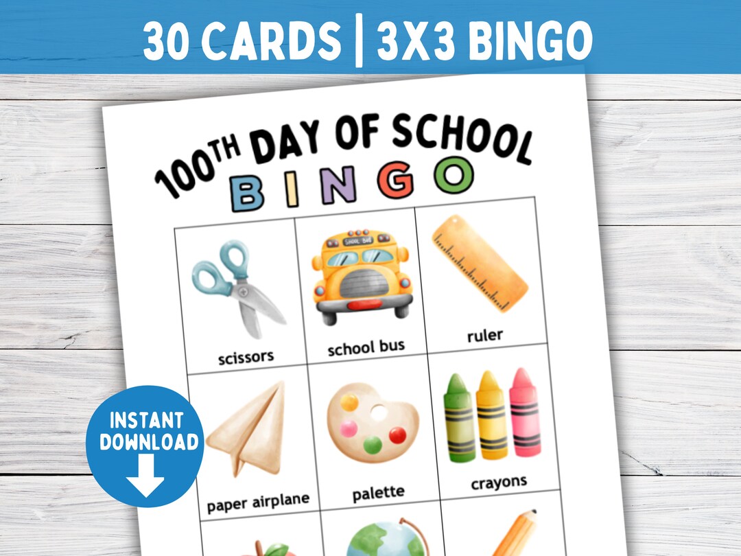 100th Day of School BINGO Card Preschool Activities | 100 Days ...