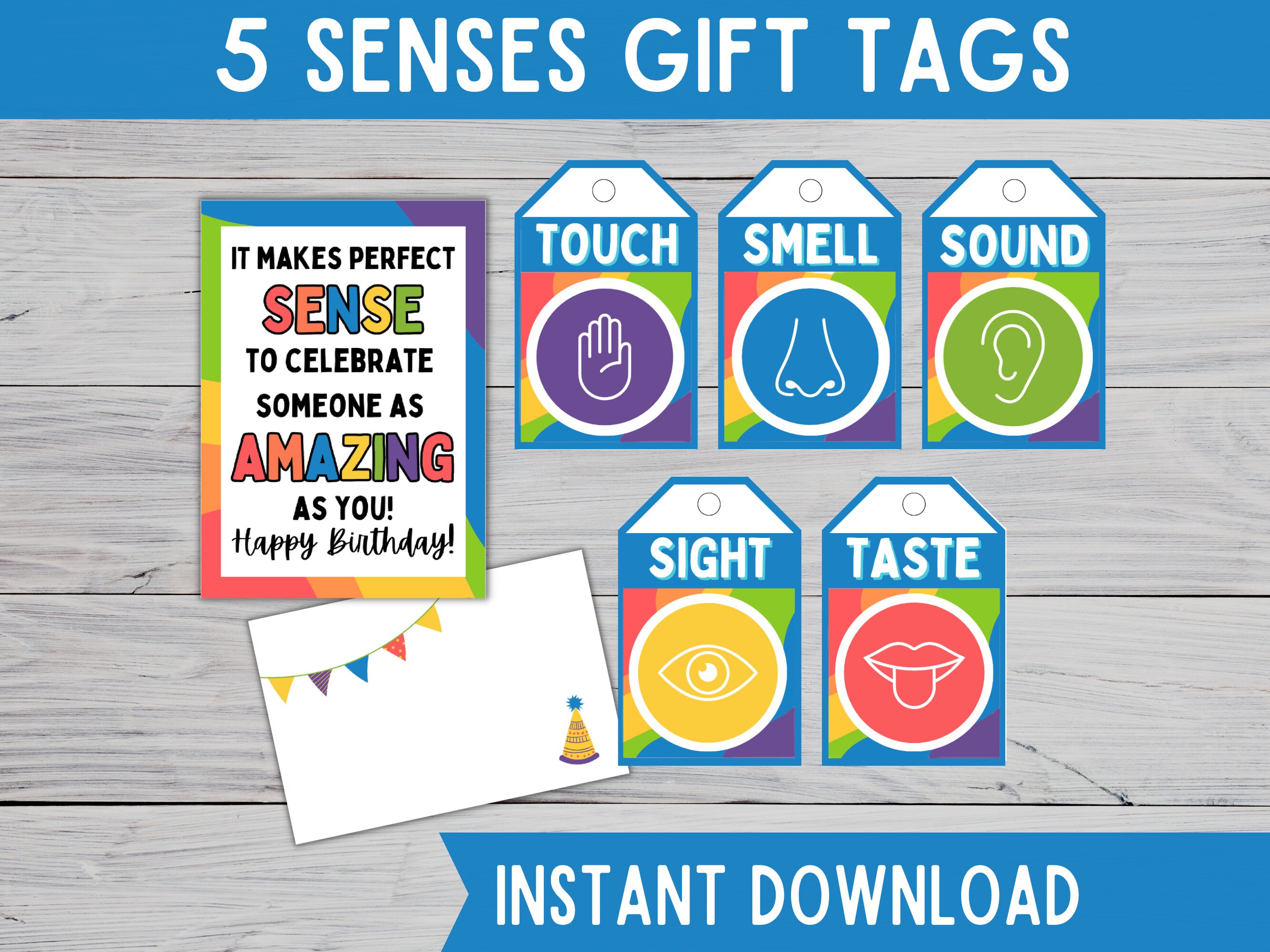 Five 5 Senses Gift Tags and Card for Kids | Sensory Birthday Gift ...