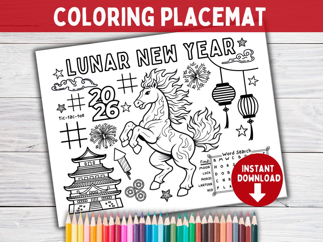 Chinese Lunar New Year Coloring Placemat Printable, 2026 Preschool ...
