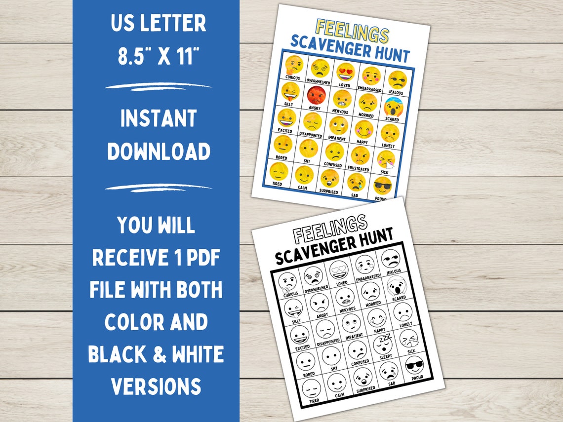 Emotions Therapy Worksheet for Kids and Teens | Emoji Scavenger Hunt ...