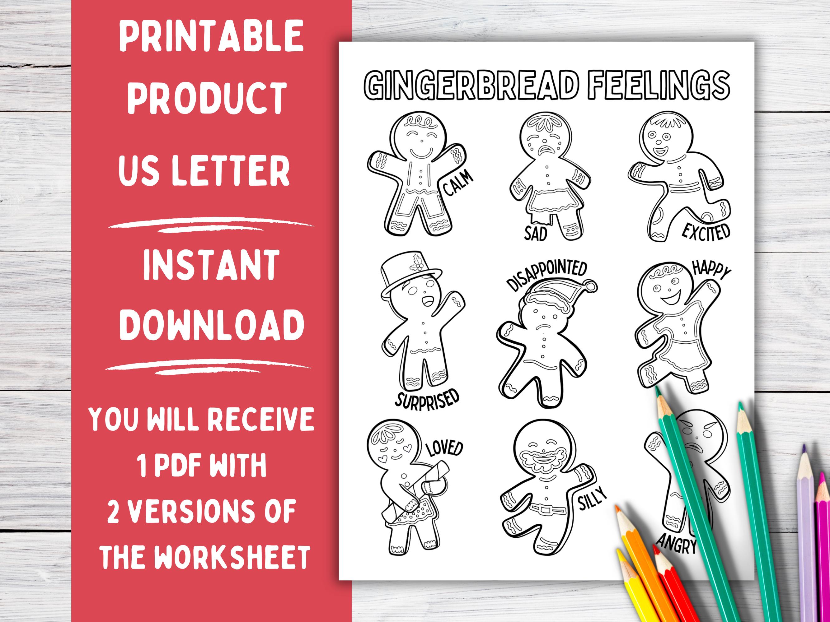 Feelings Emotions Christmas Coloring Page for Kids, Gingerbread Adult ...