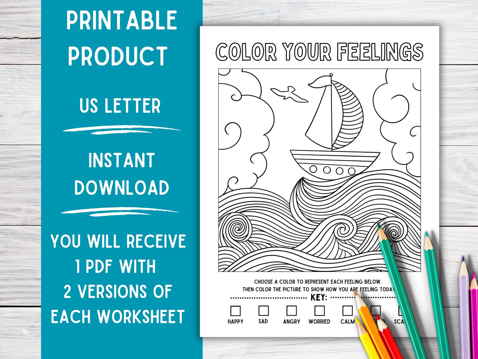 Feelings Coloring Page BUNDLE for Kids Teens or Adults | Emotions Check ...