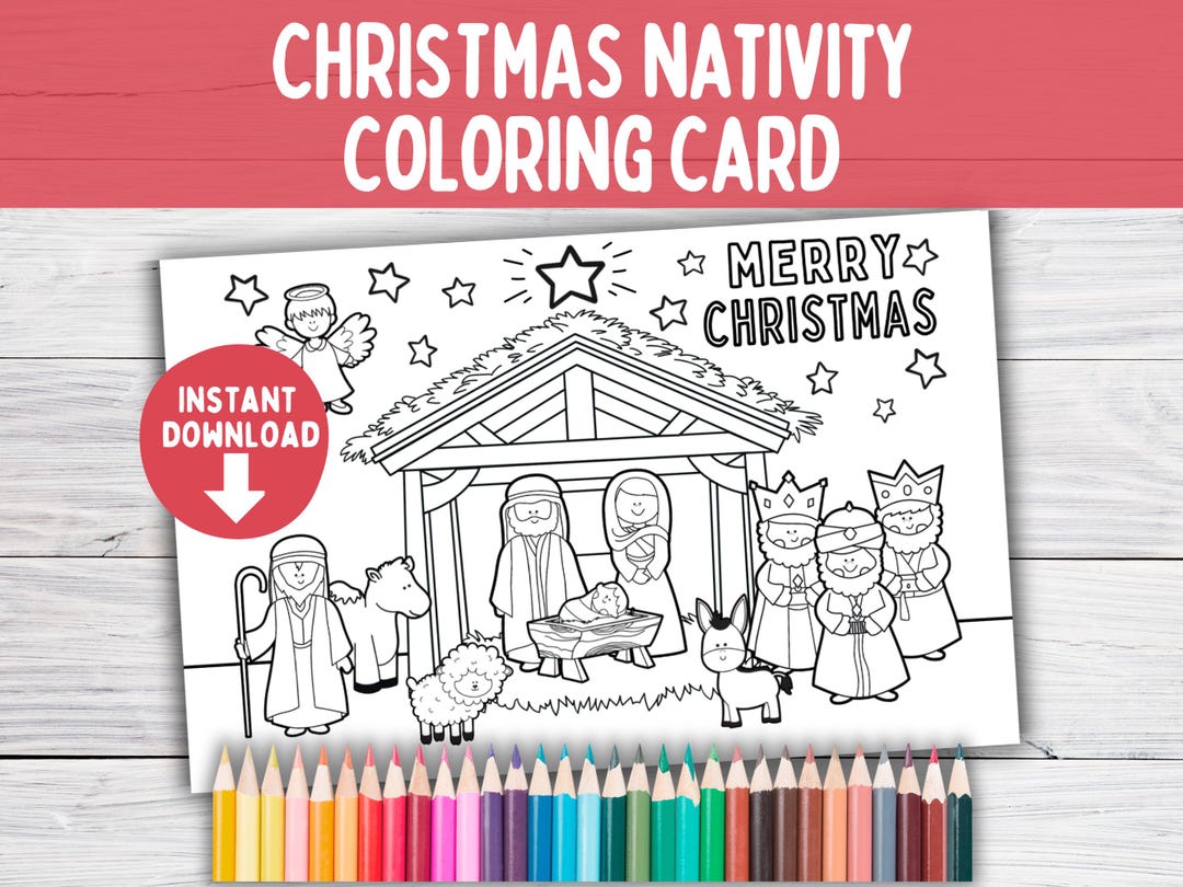 Christmas Nativity Coloring Card Printable | Christian Holiday Party ...