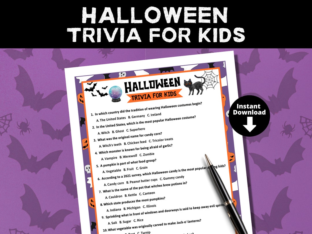 Halloween Trivia Game for Kids | Printable Halloween Questions Quiz for ...
