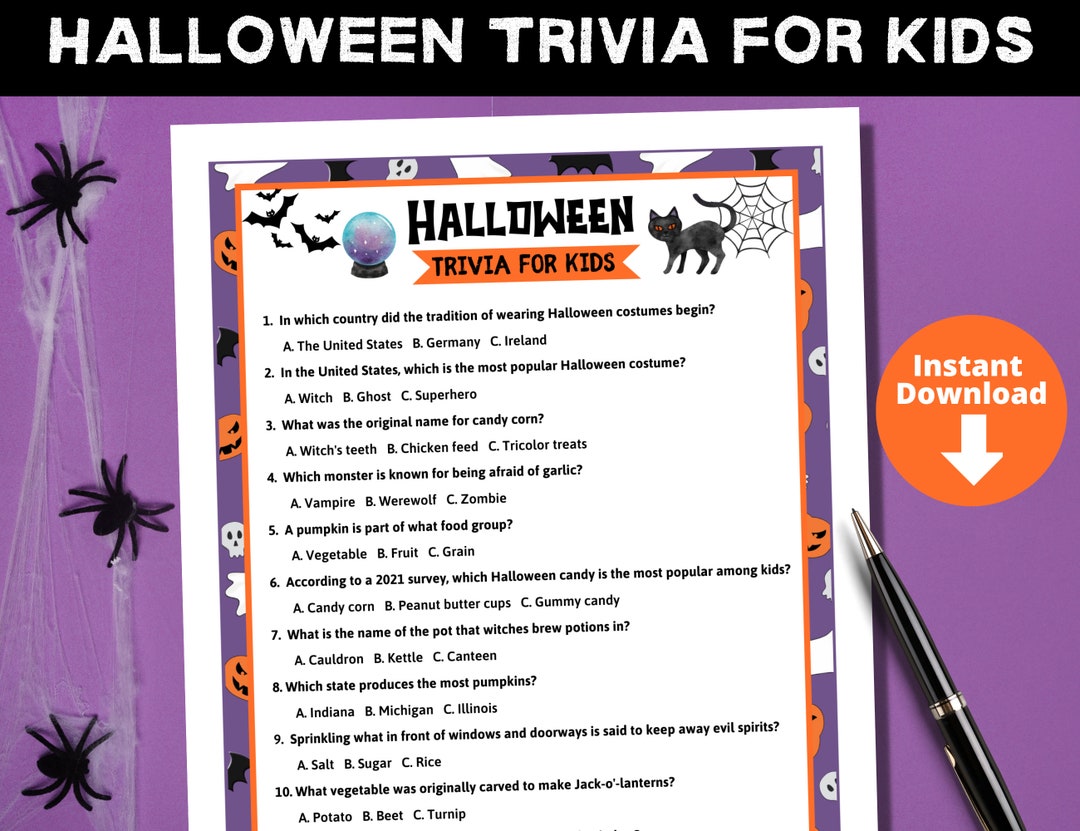 Halloween Trivia Game for Kids Printable Halloween Questions - Etsy