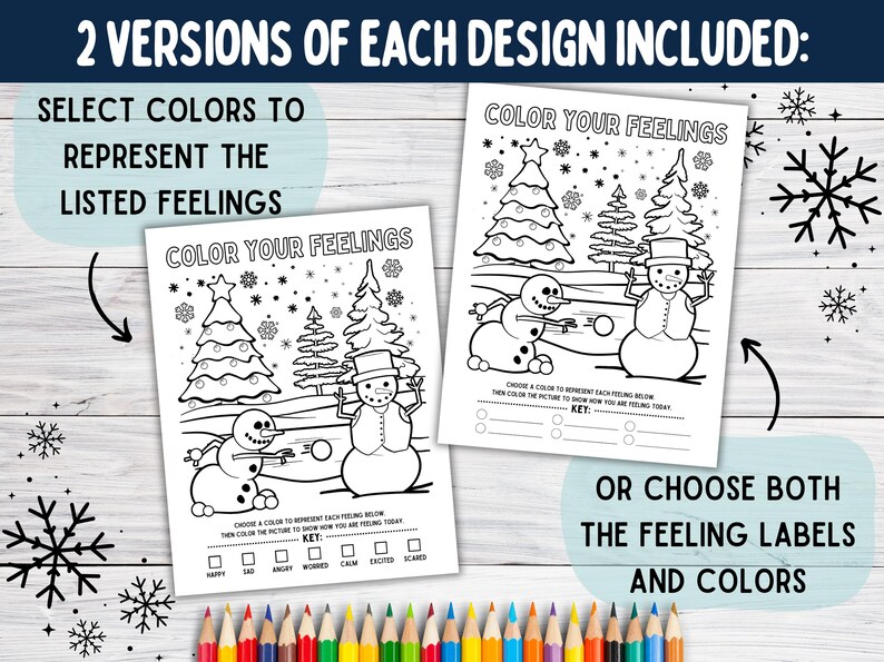 Feelings Emotions Snowman Coloring Page for Kids, Adult Teen Winter ...