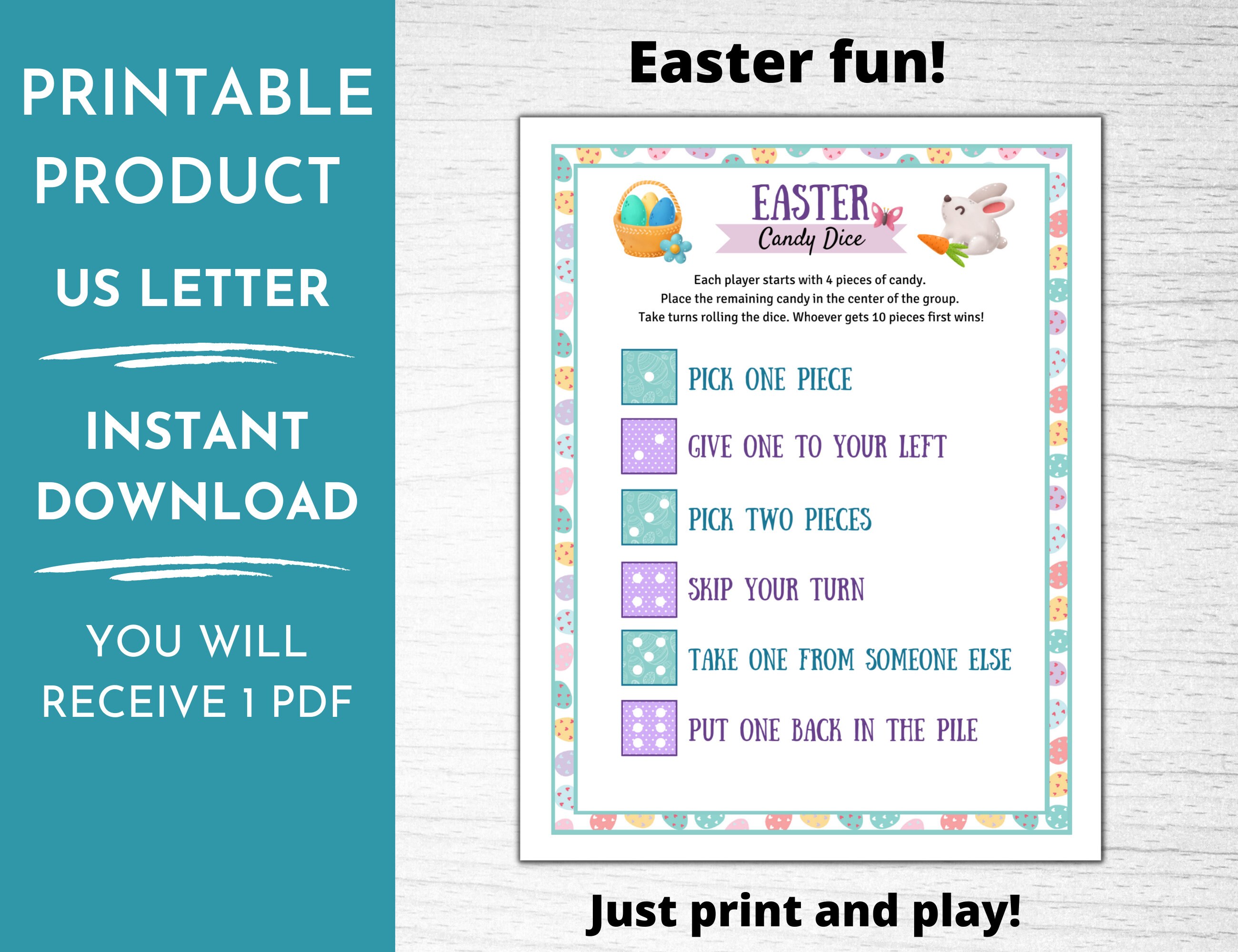 Easter Candy Dice Party Game Printable Easter Game for Kids - Etsy