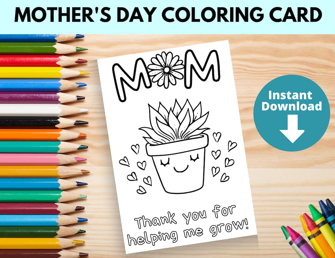 Printable Mother's Day Plant Mom Coloring Card | Kids Art Craft Drawing ...