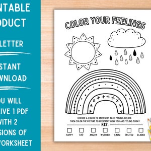 Feelings Coloring Page for Kids Emotions Check-in Therapy Worksheet ...