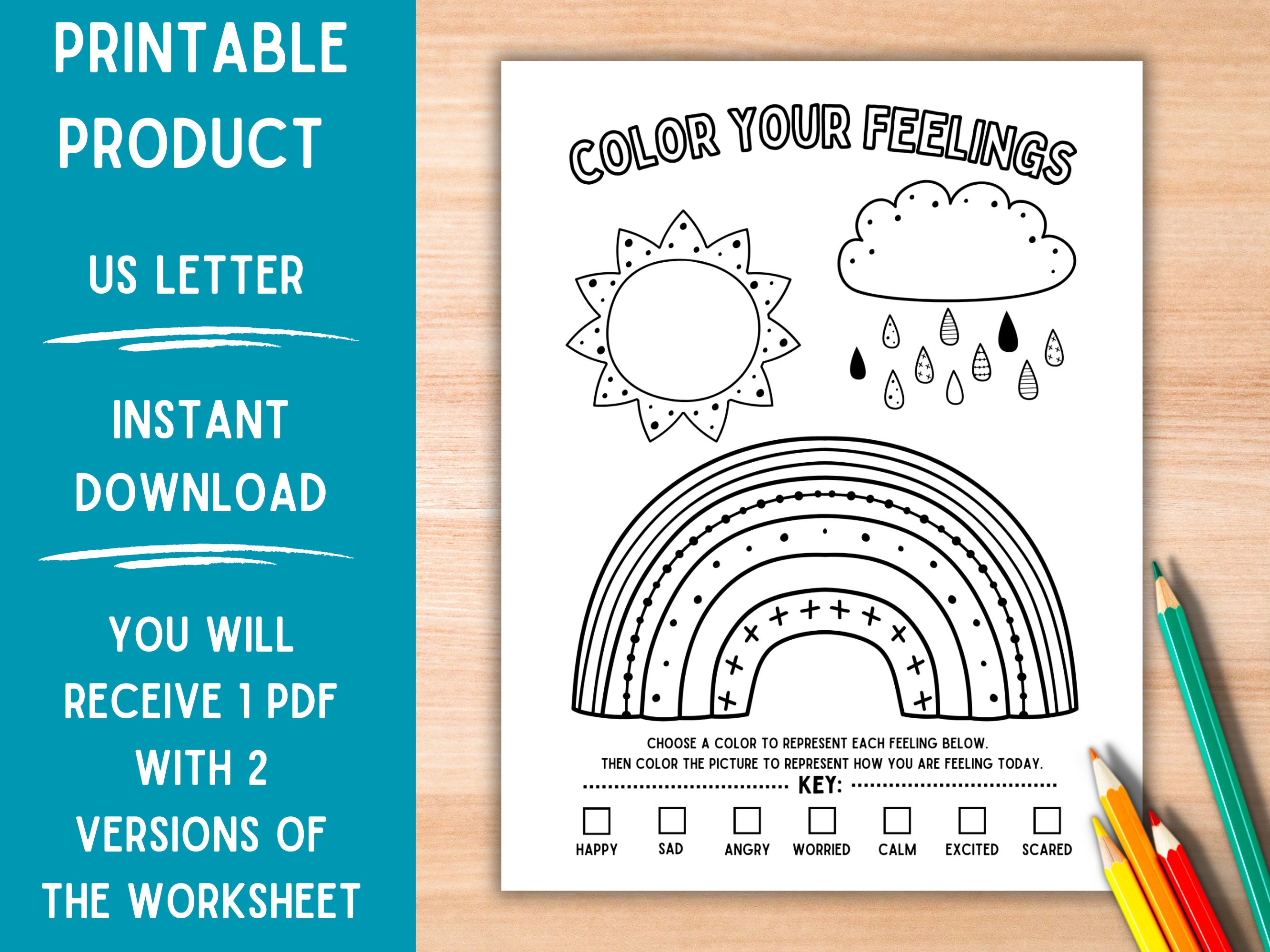 Feelings Coloring Page for Kids Emotions Check-in Therapy Worksheet ...