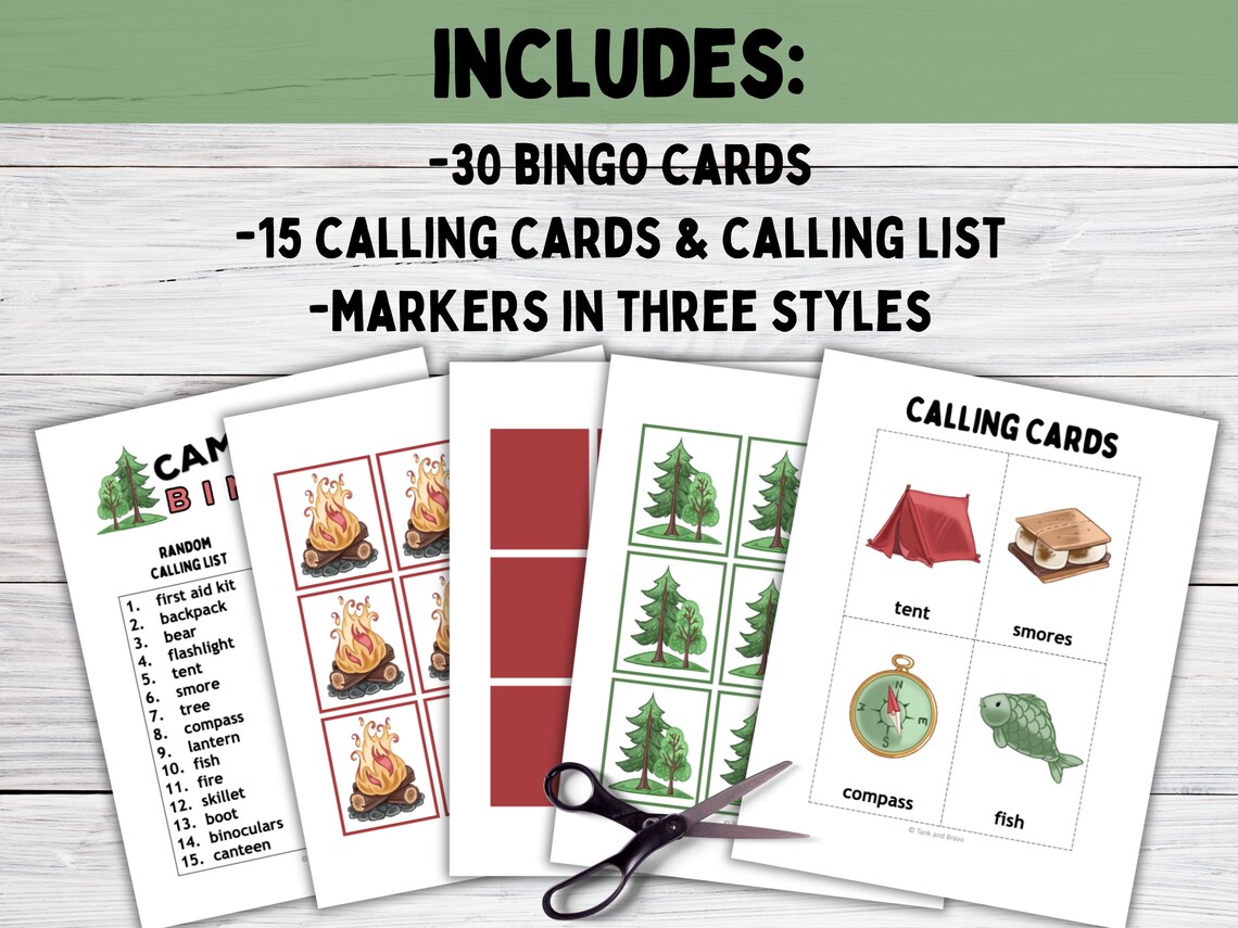 Camping BINGO Card Preschool Activities, Camp Birthday Party Games ...