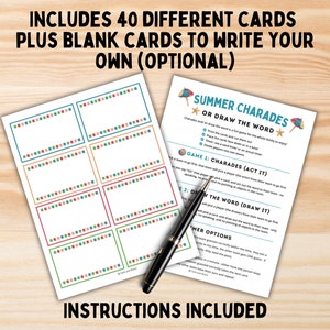 Summer Charades Game for Kids and Teens, Summer Camp Activities, Family ...