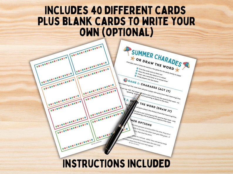 Summer Charades Game for Kids and Teens, Summer Camp Activities, Family ...