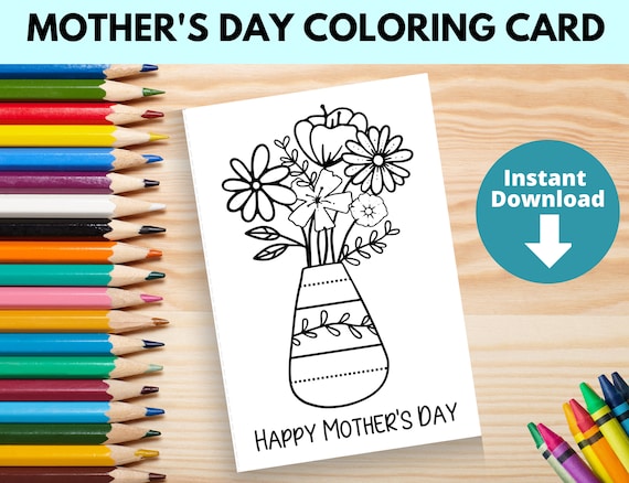 Printable Mother's Day Flower Coloring Card Kids Art | Etsy