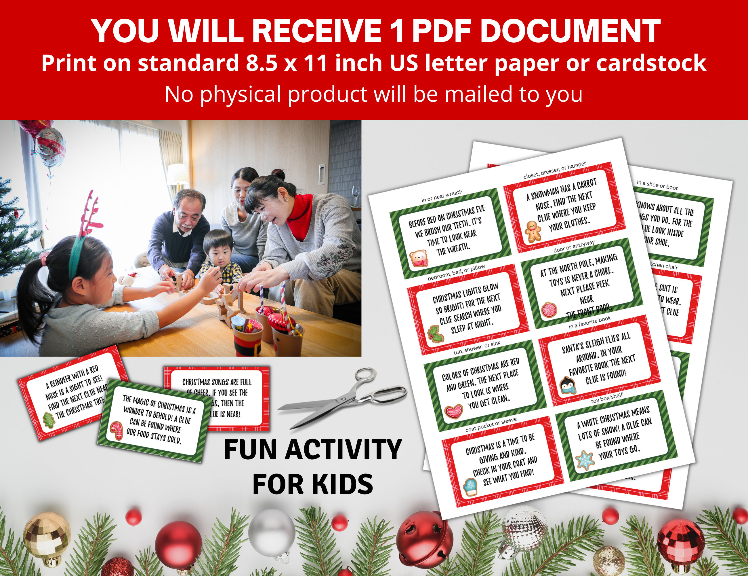 Christmas Indoor Scavenger Hunt for Kids | Printable Christmas Treasure ...