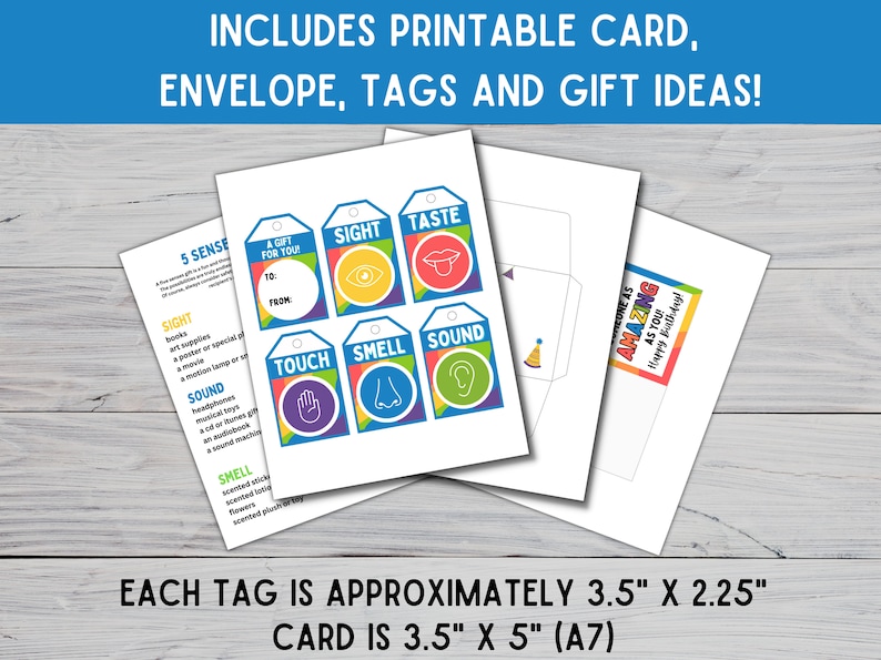 Five 5 Senses Gift Tags and Card for Kids | Sensory Birthday Gift ...