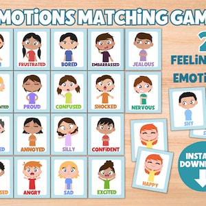 Feelings and Emotions Matching Game for Kids Printable | Play Therapy ...