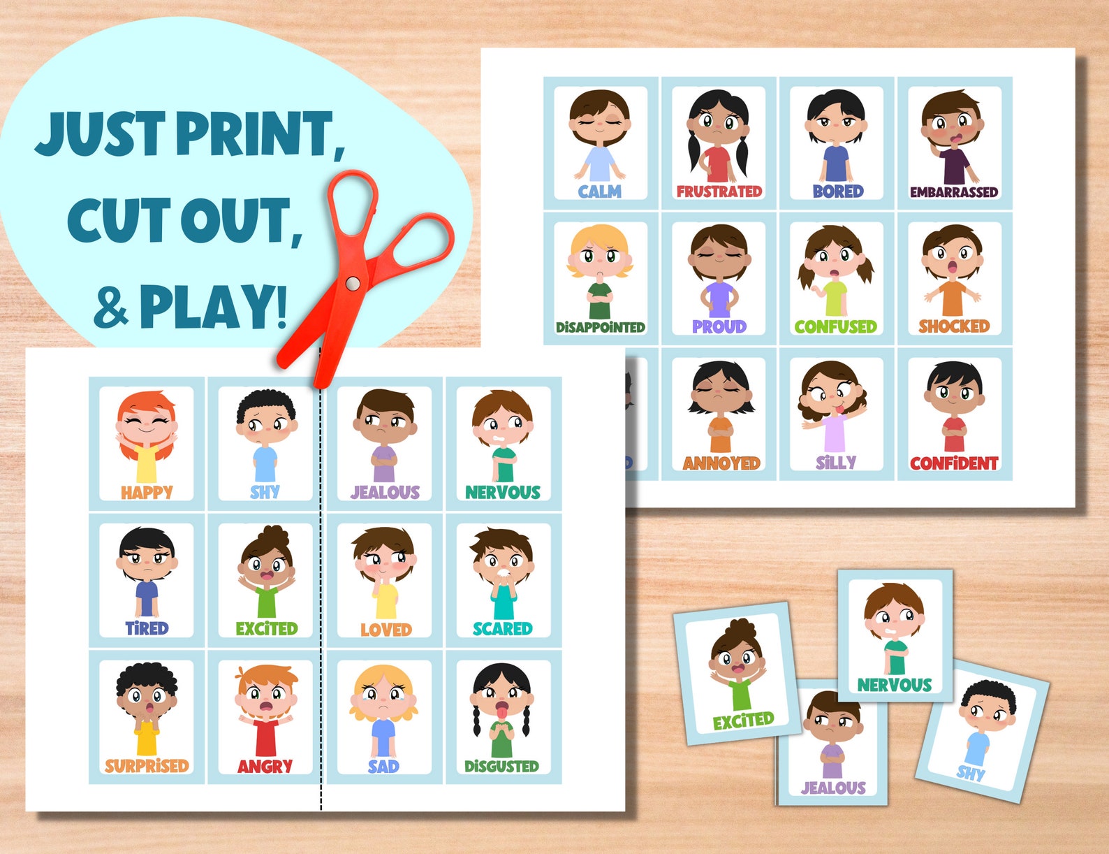 Feelings and Emotions Matching Game for Kids Printable | Play Therapy ...