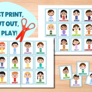 Feelings and Emotions Matching Game for Kids Printable | Play Therapy ...