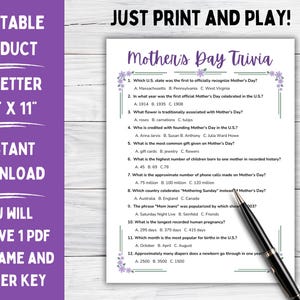 Mothers Day Trivia Game, Printable Multiple Choice Questions With ...