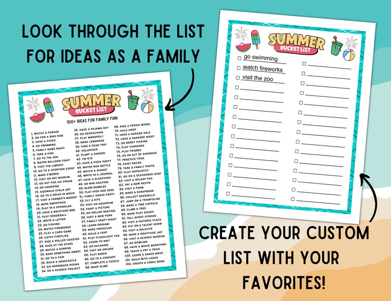 Summer Family Bucket List | Fillable Summer Checklist Template | Summer ...