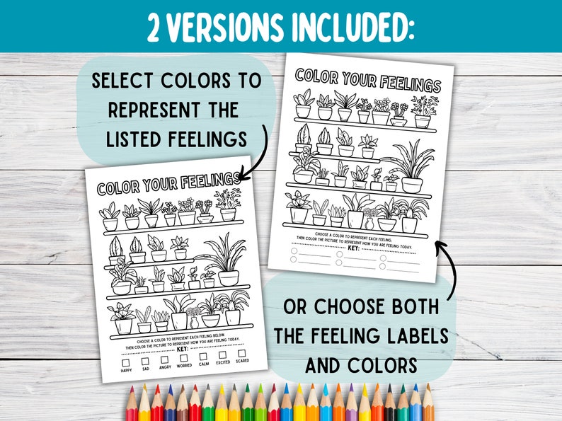 Plants Feelings Coloring Page for Kids, Emotions Check-in Therapy ...