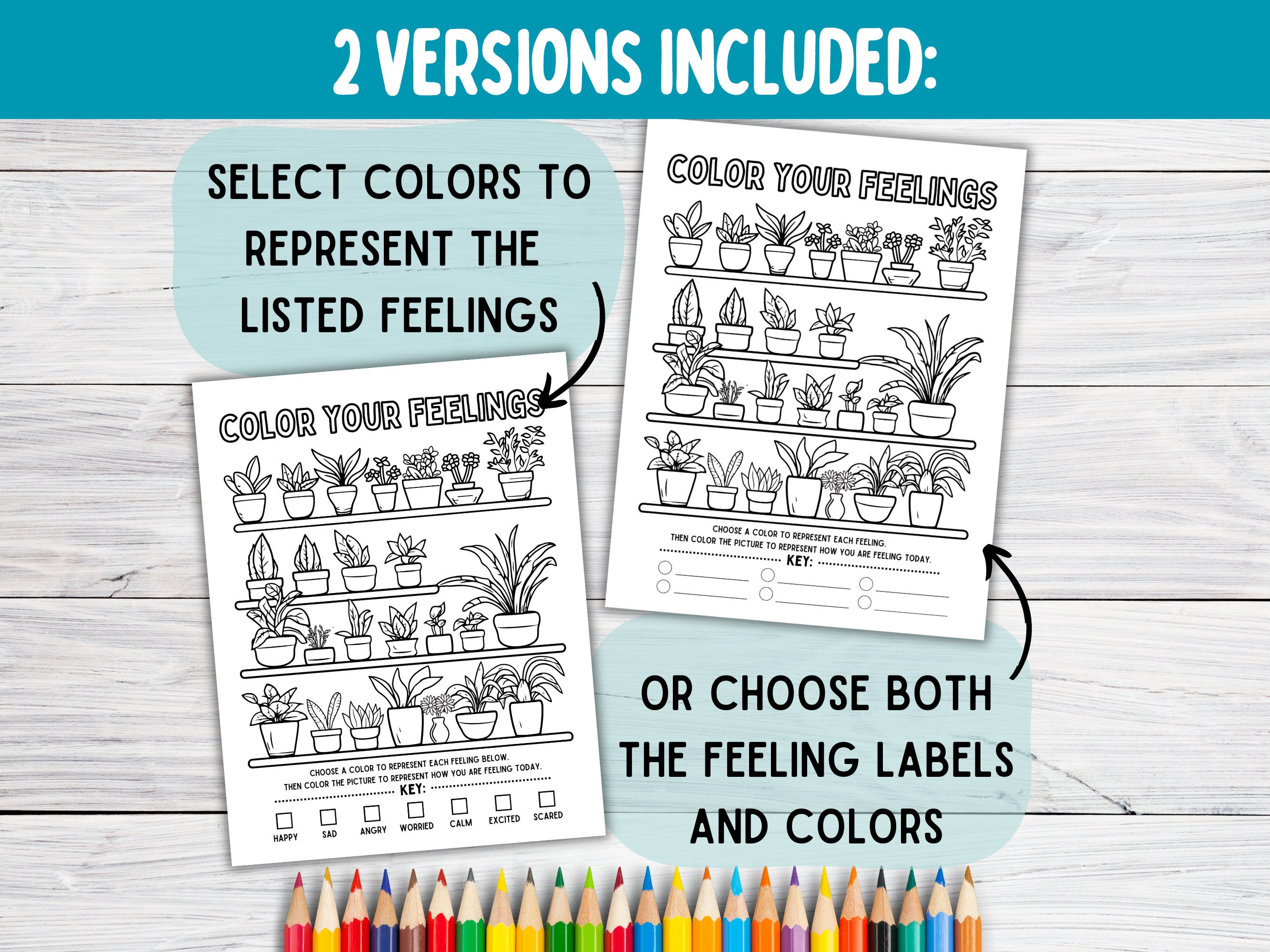 Plants Feelings Coloring Page for Kids, Emotions Check-in Therapy ...