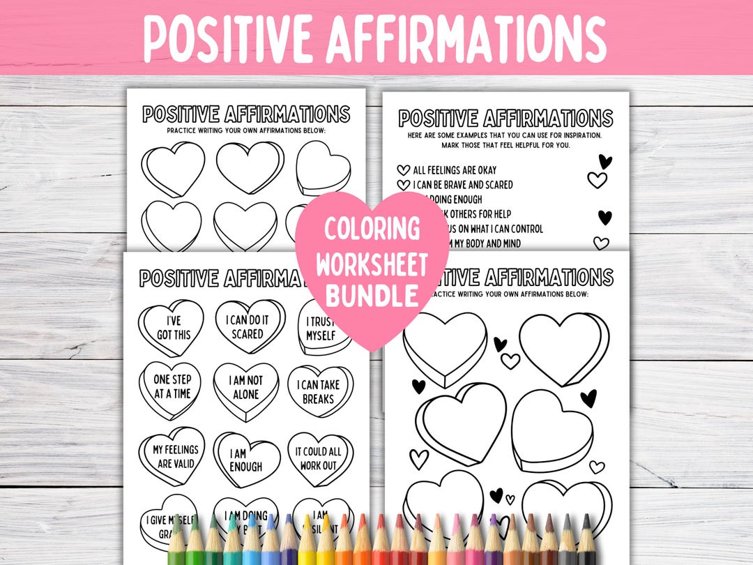 Positive Affirmations Worksheet for Kids and Teens, Art Play Therapy ...