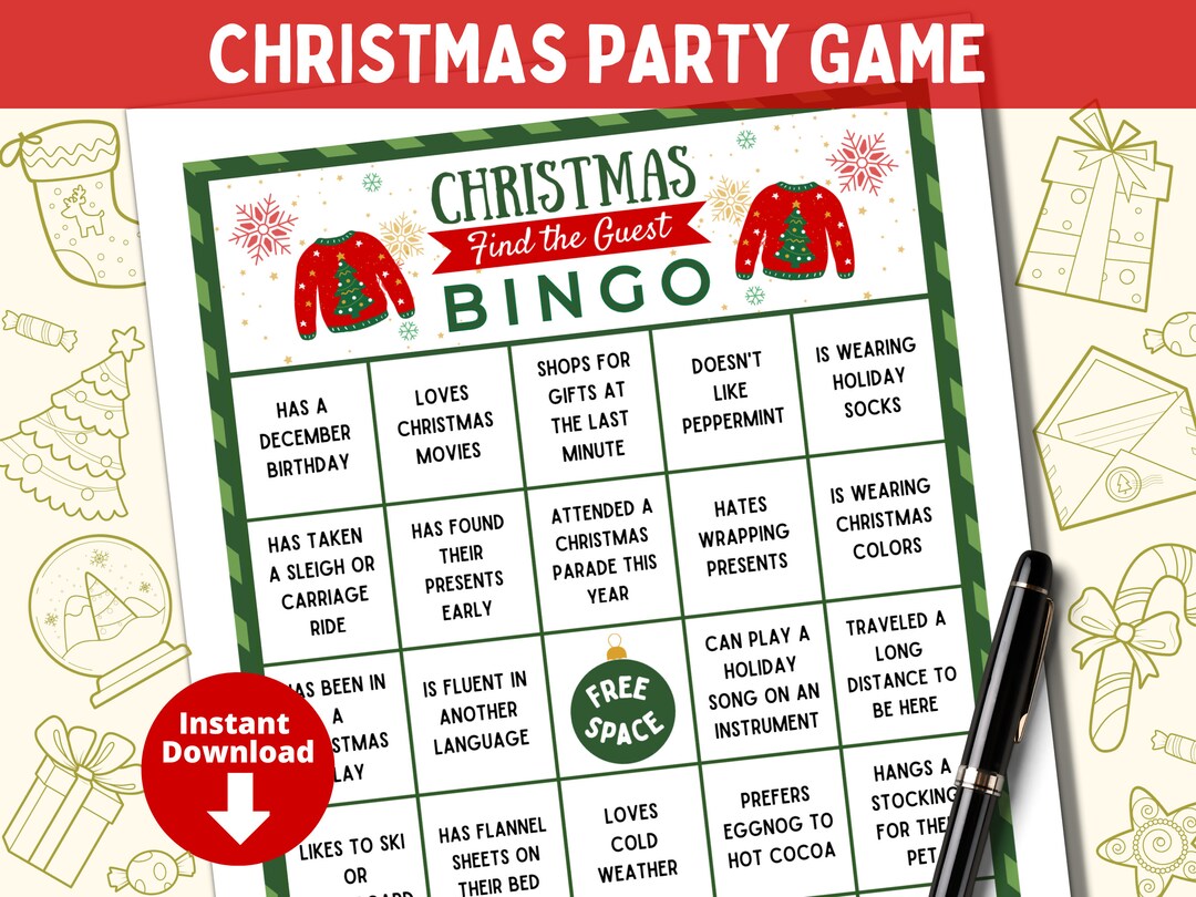 Christmas Find the Guest BINGO | Human Scavenger Hunt Party Game ...