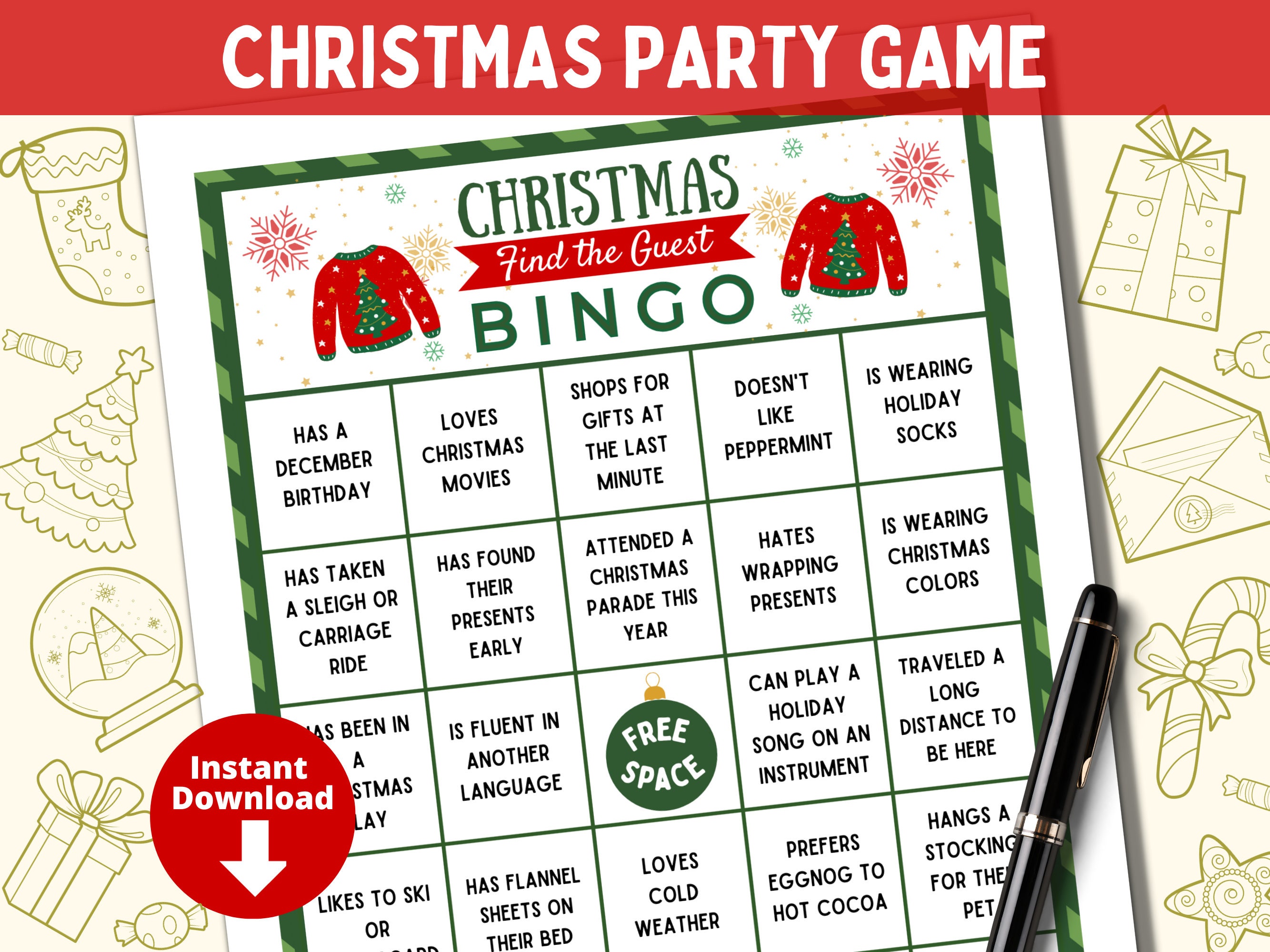 Christmas Find the Guest BINGO | Human Scavenger Hunt Party Game ...