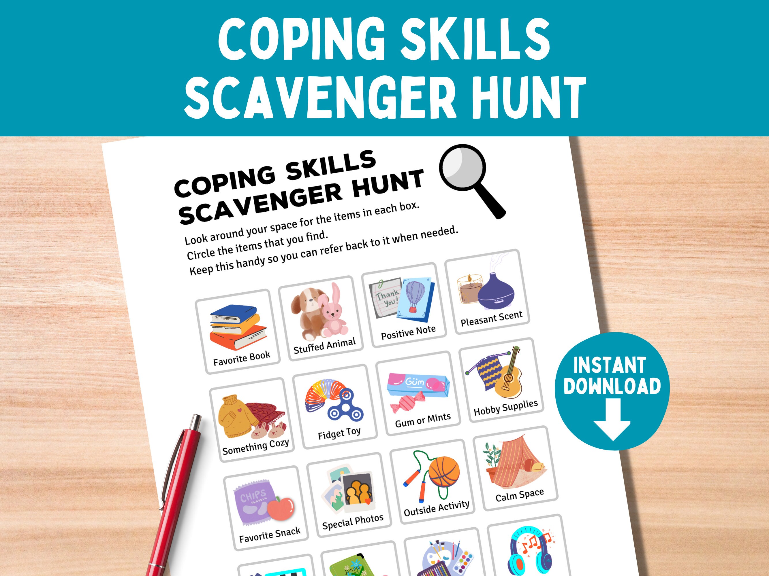 Coping Skills Scavenger Hunt Game for Kids and Teens Printable | Child ...