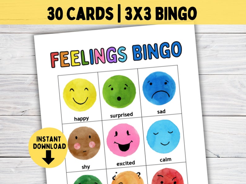 Emotions BINGO Card Preschool Activities | Feelings Printable Classroom ...