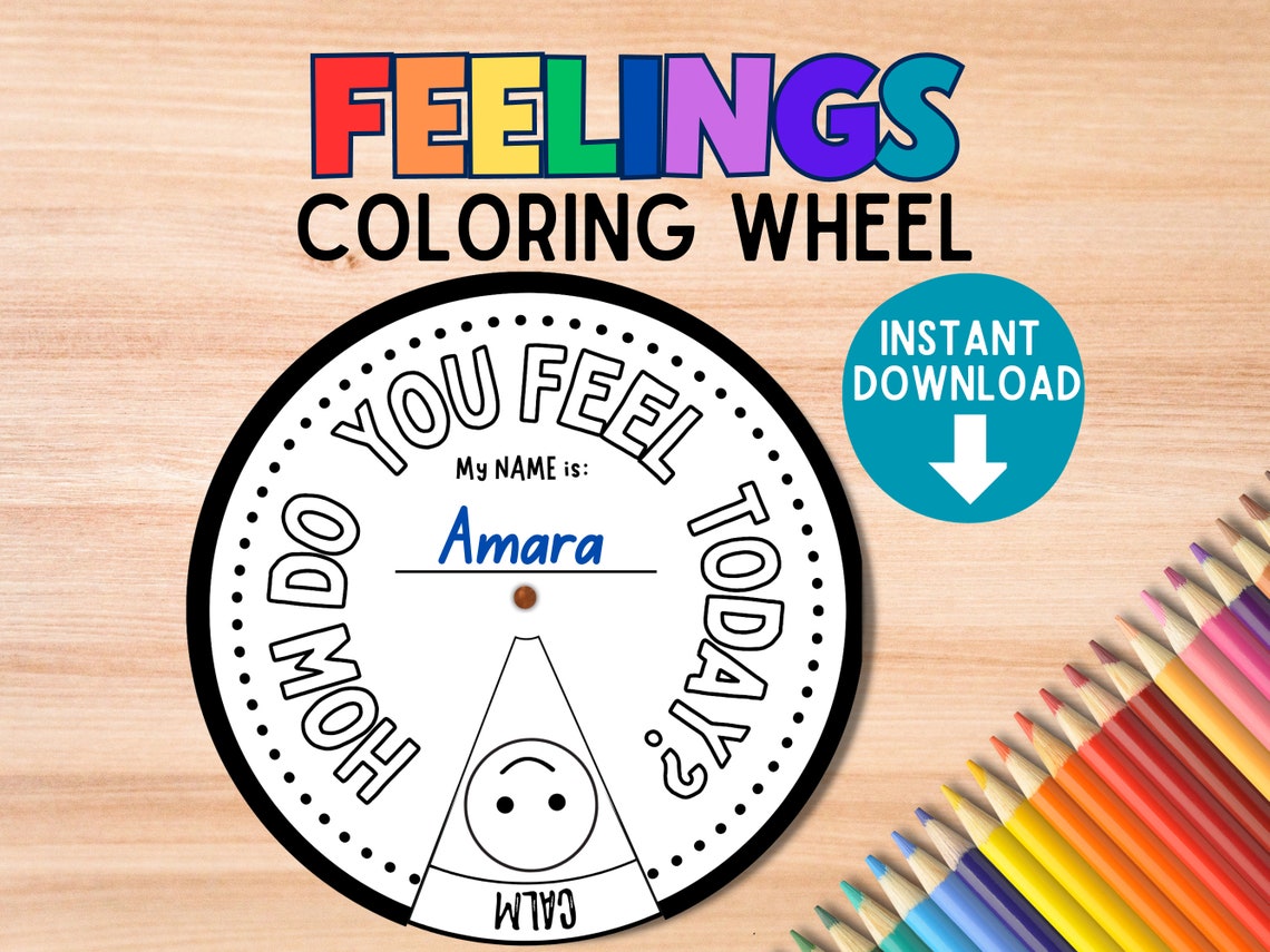 Feelings Wheel Coloring Craft for Kids | Wheel of Emotions Chart ...
