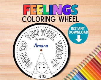 Feelings Wheel Coloring Craft for Kids | Wheel of Emotions Chart ...