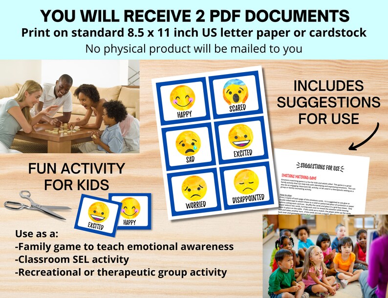 Emotions Matching Game for Kids | Classroom SEL Activity | Therapy Tool ...