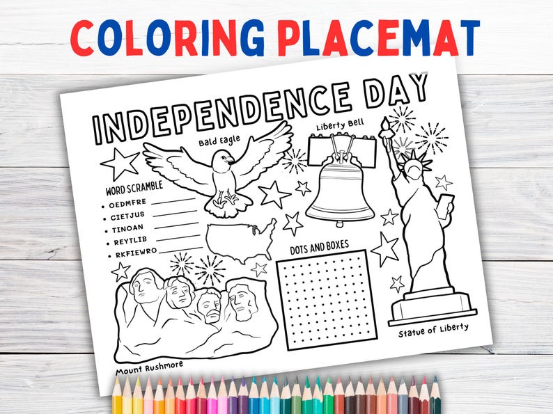 Fourth of July Coloring Placemat, Independence Day Coloring Page for ...