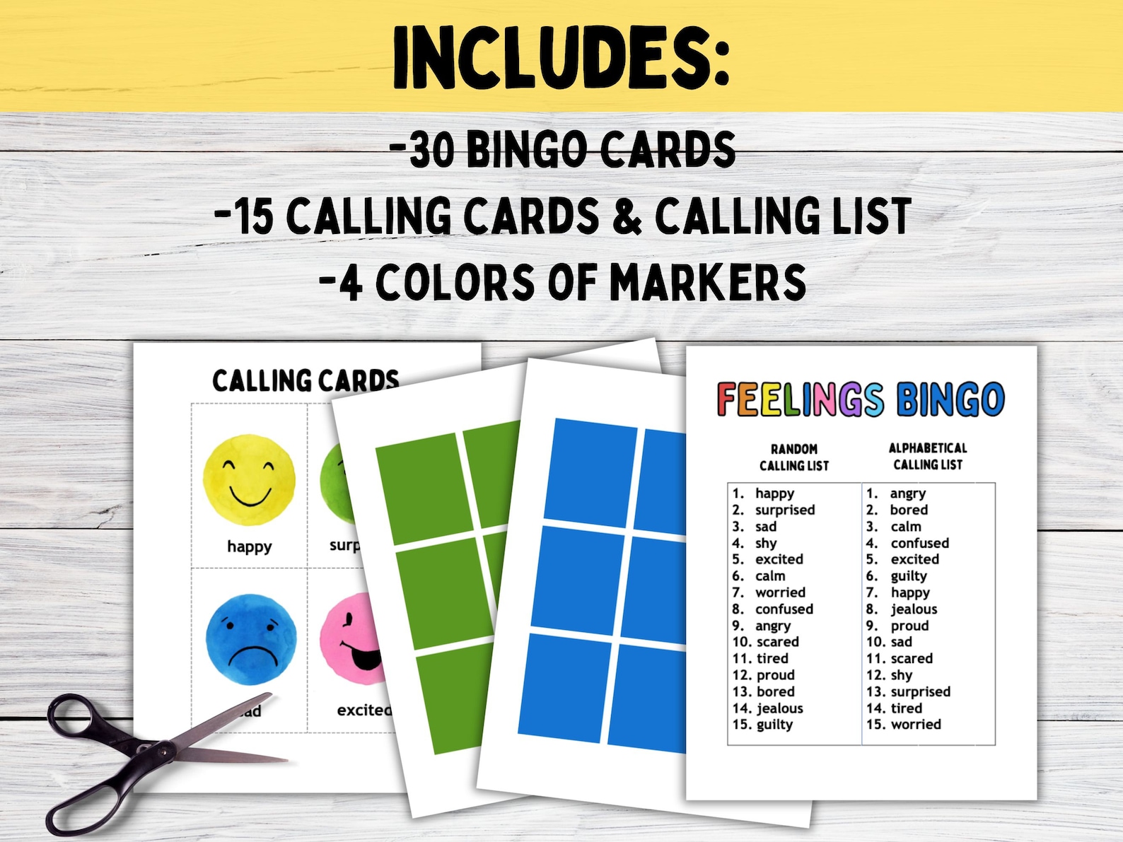 Emotions BINGO Card Preschool Activities | Feelings Printable Classroom ...