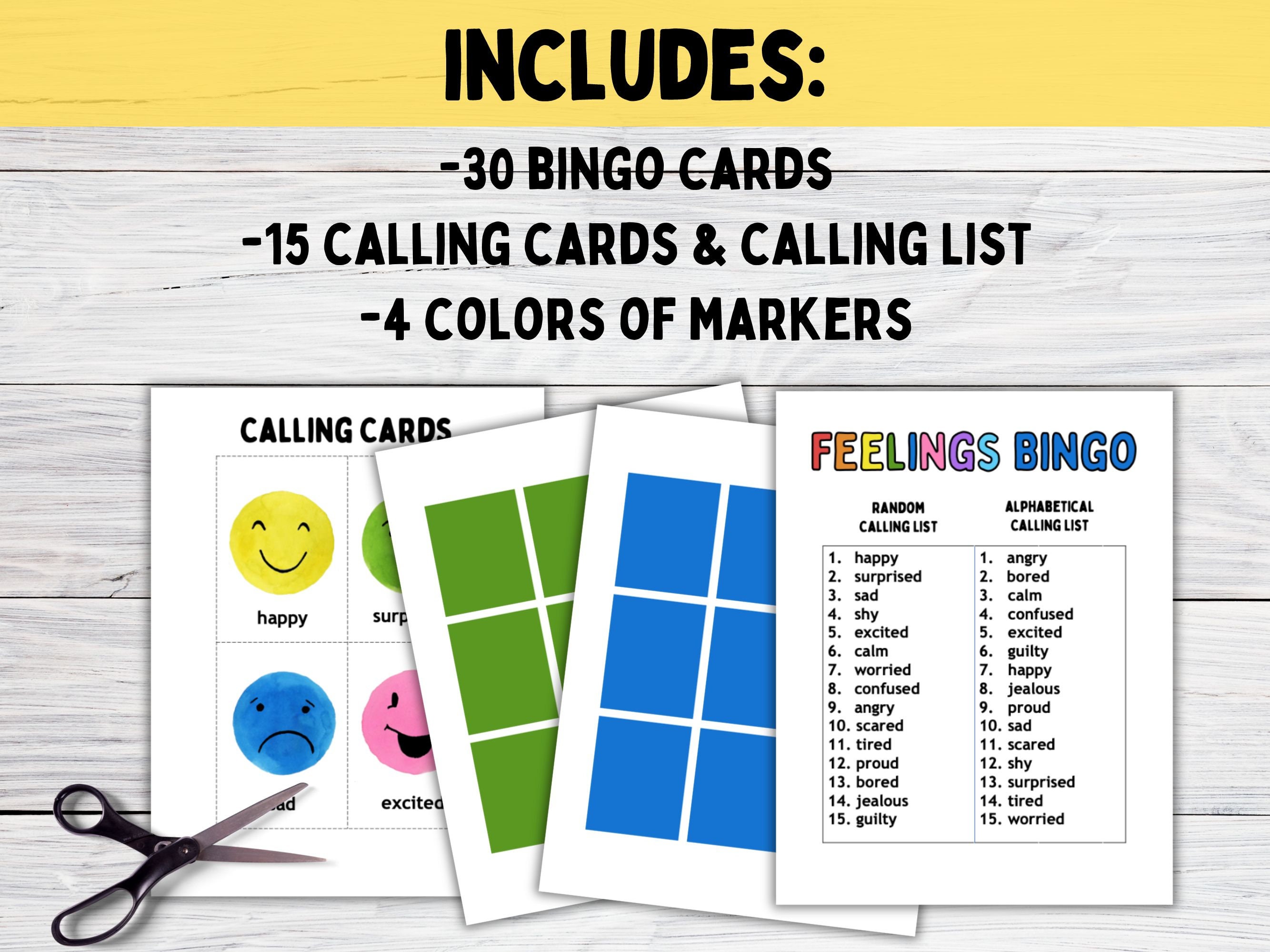 Emotions BINGO Card Preschool Activities | Feelings Printable Classroom ...
