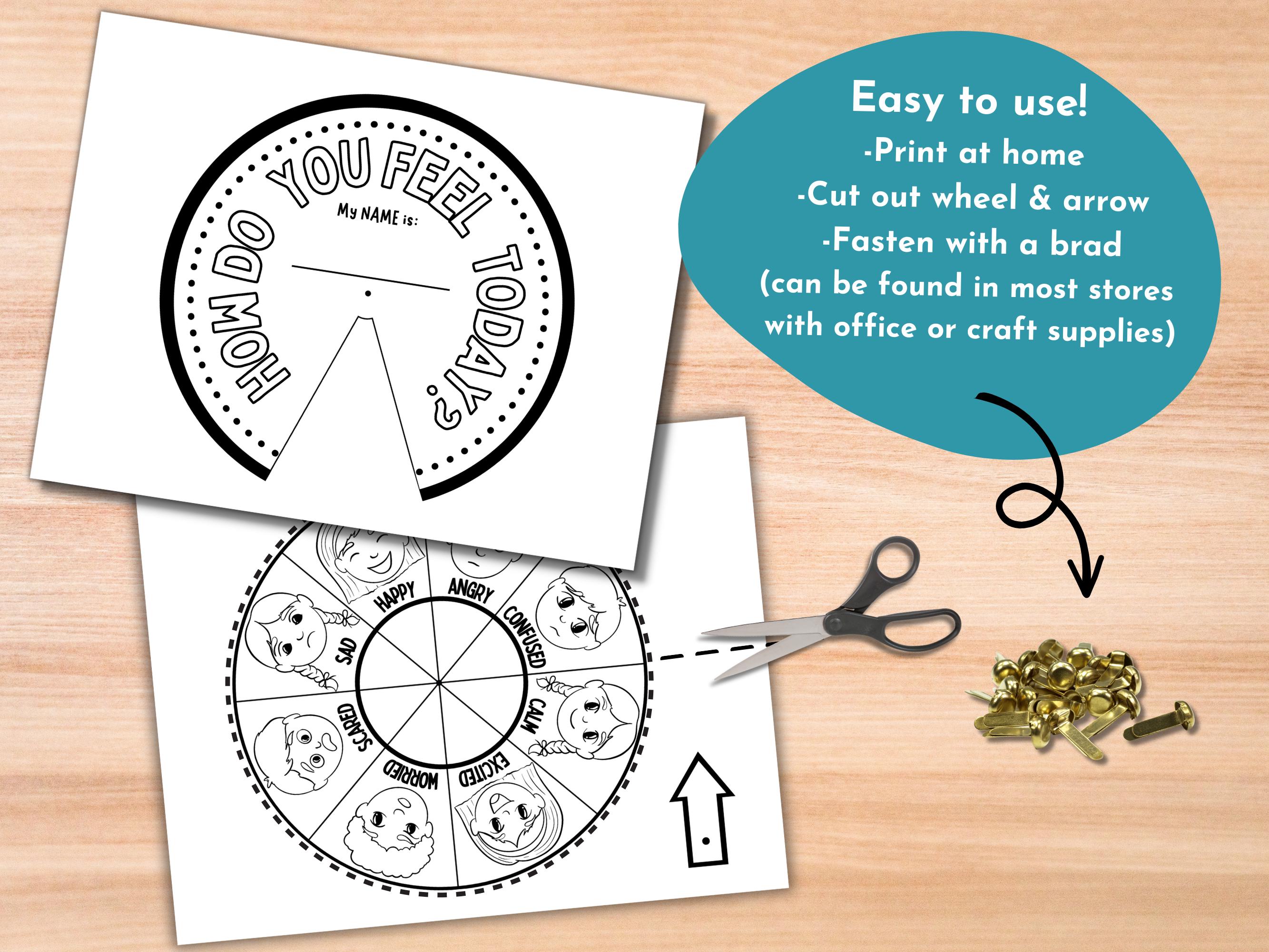 Feelings Wheel Coloring Craft for Kids, Emotions Chart, Emotional ...