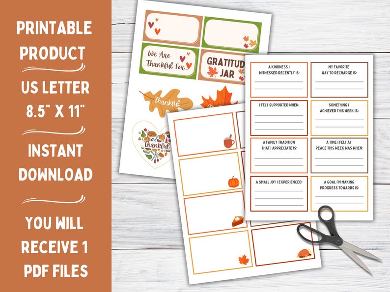 Gratitude Jar Kit Printable | Gratitude Journal | Thanksgiving Activity ...