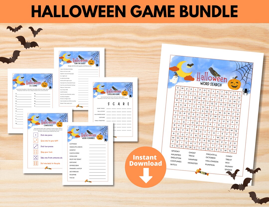 Halloween Game Bundle Printable Party Game Word Search - Etsy