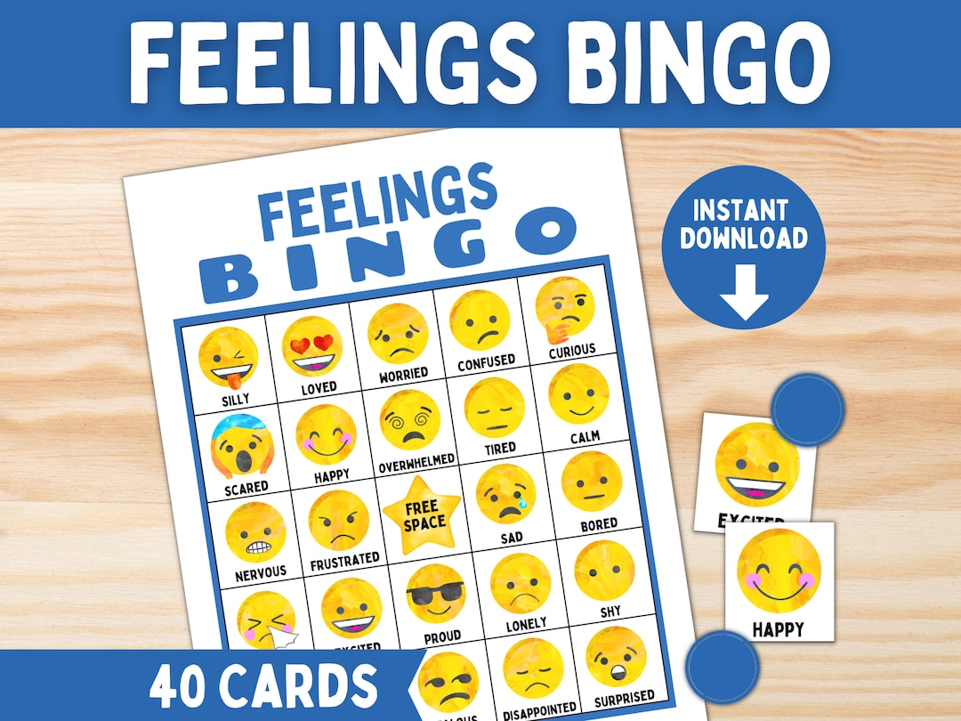 Emotions Feelings BINGO Game for Kids and Teens | Printable Emoji Bingo ...