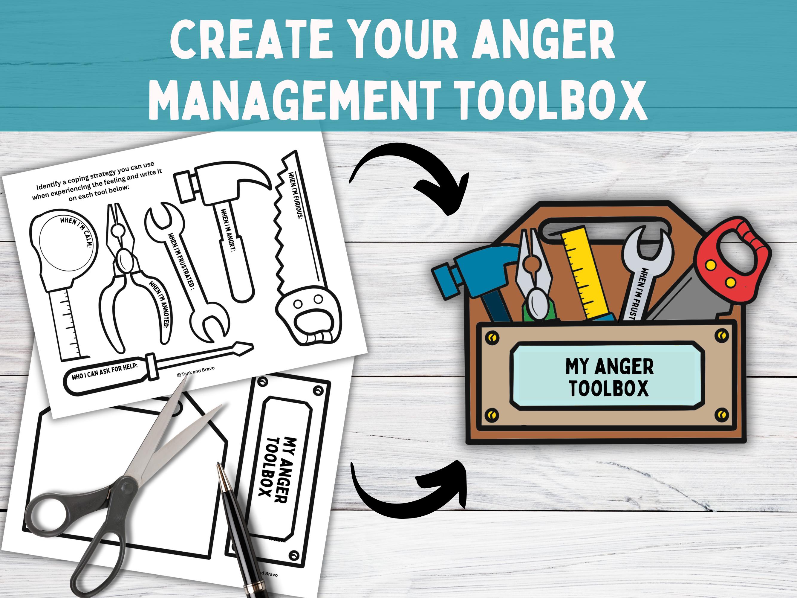 Anger Management Toolbox Worksheet for Kids, Art Play Therapy Coloring ...