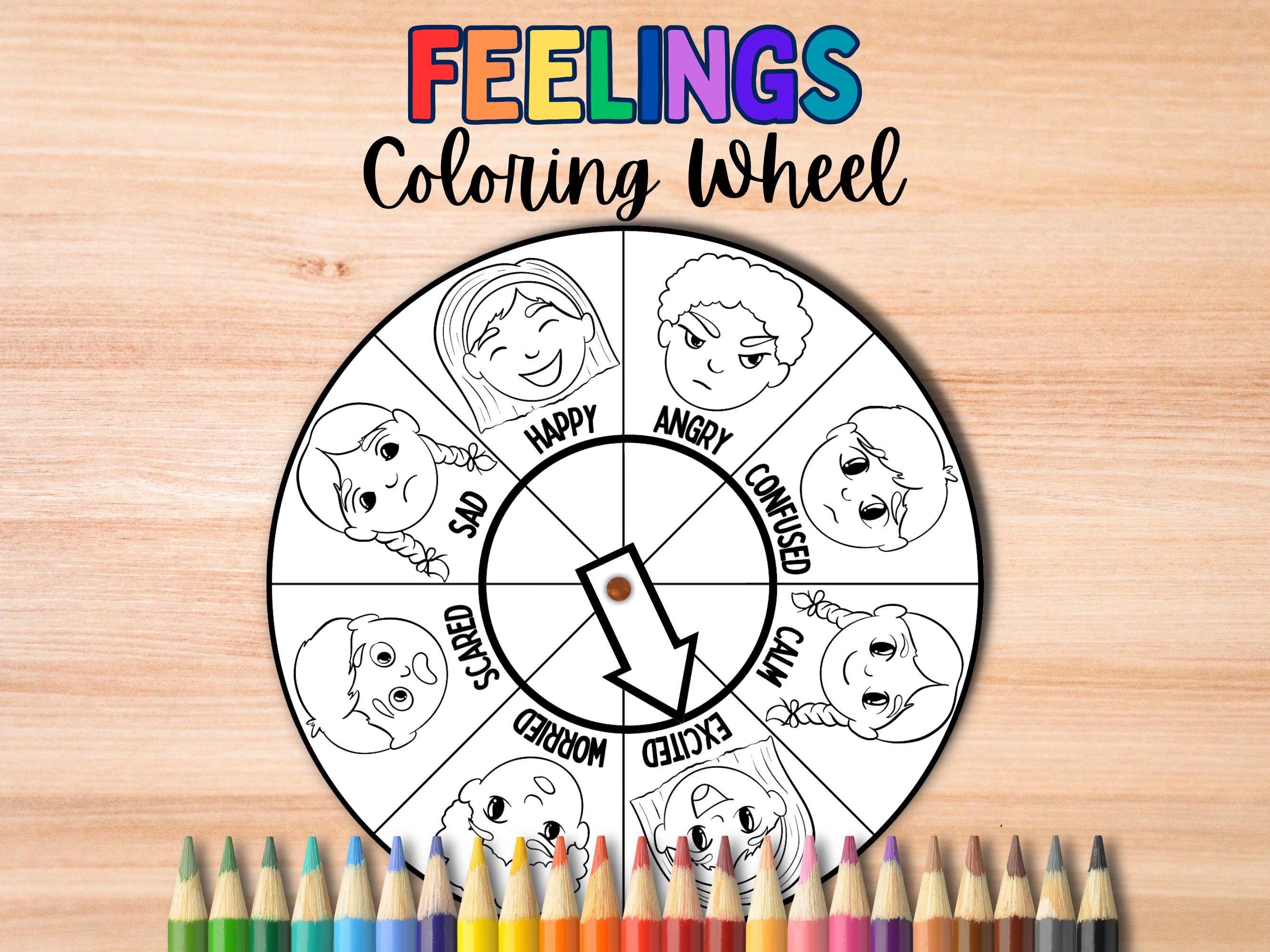 Feelings Wheel Coloring Craft for Kids, Emotions Chart, Emotional ...