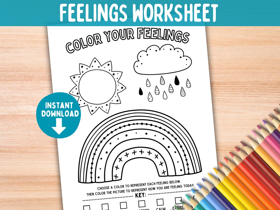 Feelings Coloring Page for Kids Emotions Check-in Therapy Worksheet ...