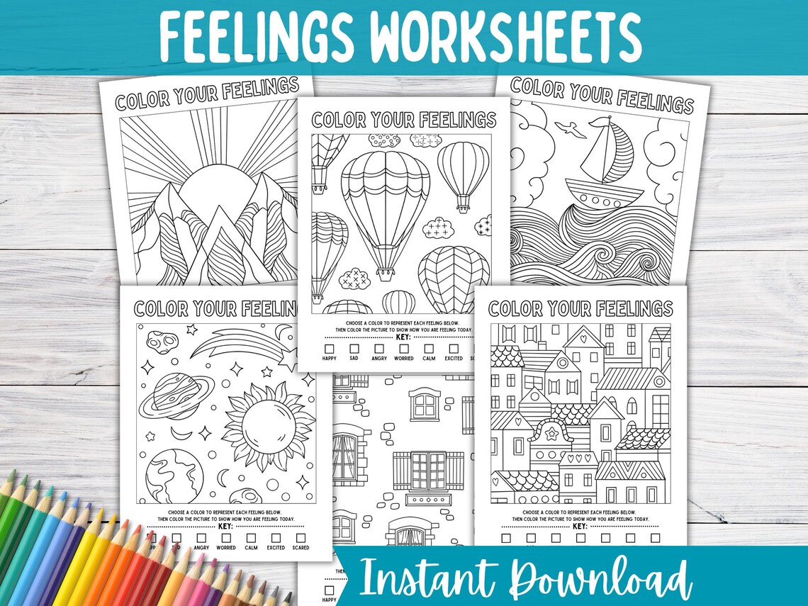 Feelings Coloring Page BUNDLE for Kids Teens or Adults | Emotions Check ...