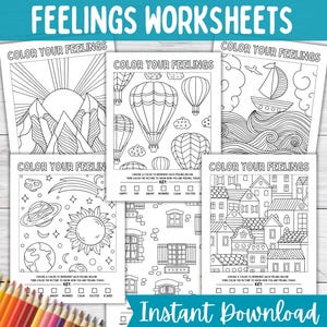 Feelings Coloring Page BUNDLE for Kids Teens or Adults | Emotions Check ...