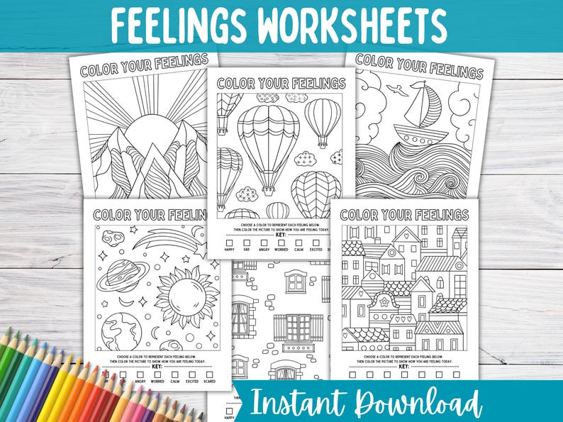 Feelings Coloring Page BUNDLE for Kids Teens or Adults | Emotions Check ...